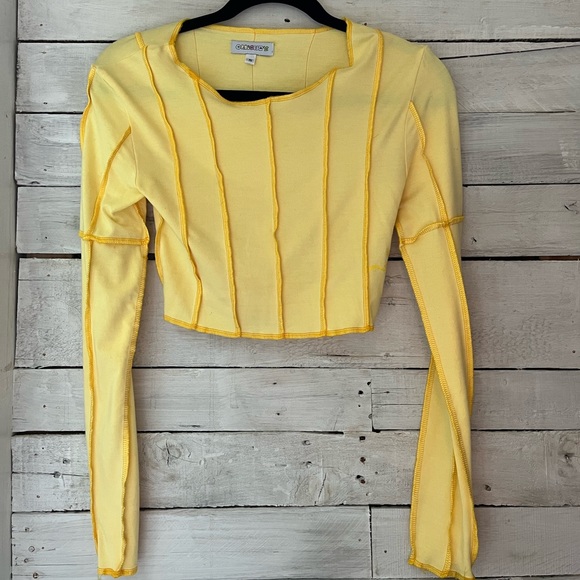 Omighty Tops Omighty Yellow Exposed Seam Long Sleeve Crop Top Poshmark